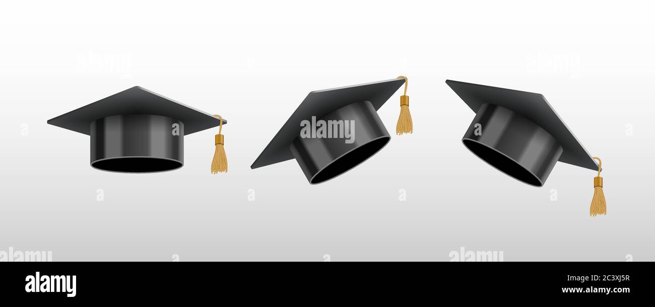 Realistic graduate university or college black cap, vector illustration ...
