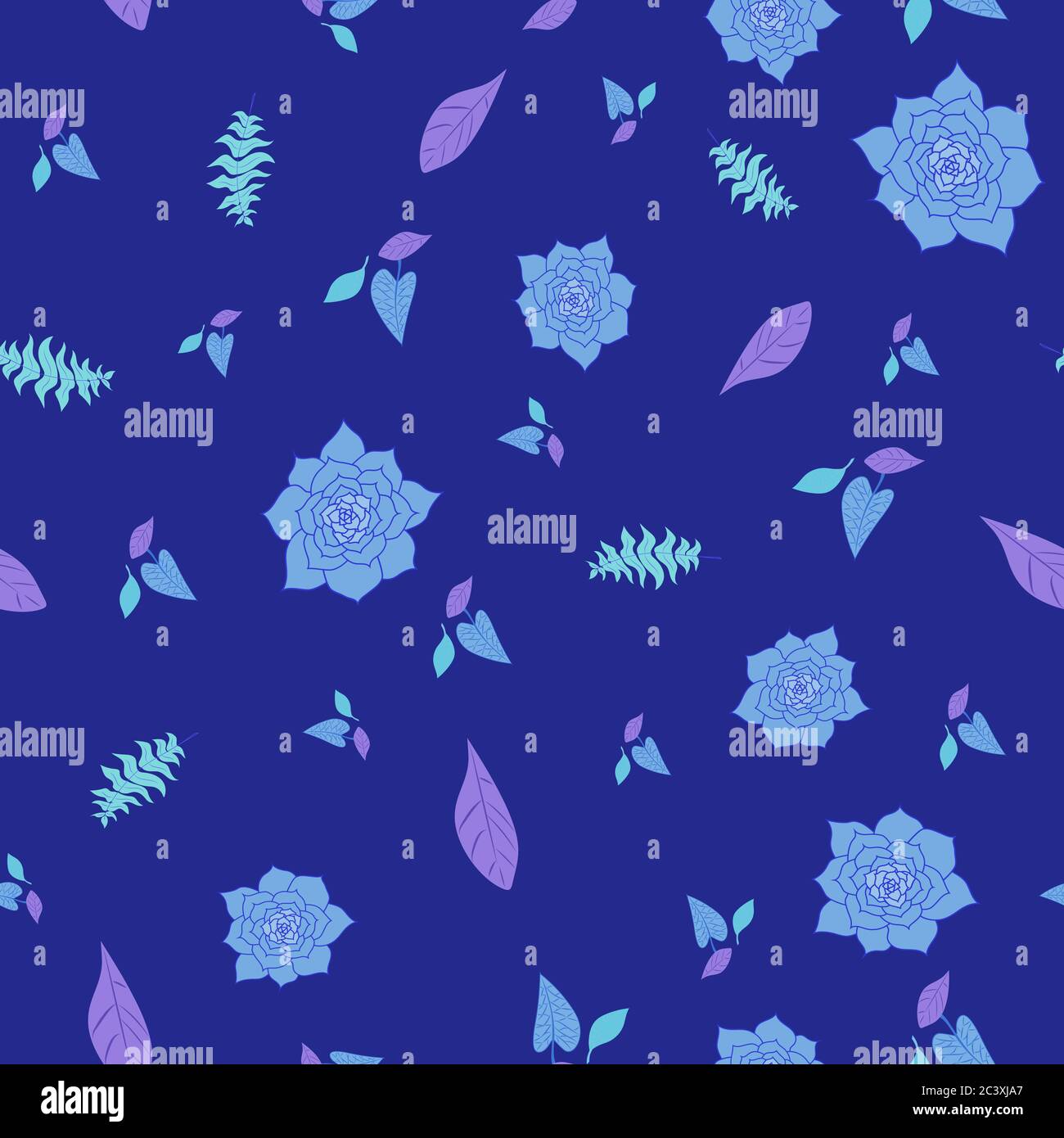 Electric Blue Flowers and Leaves Seamless Pattern Stock Vector Image ...