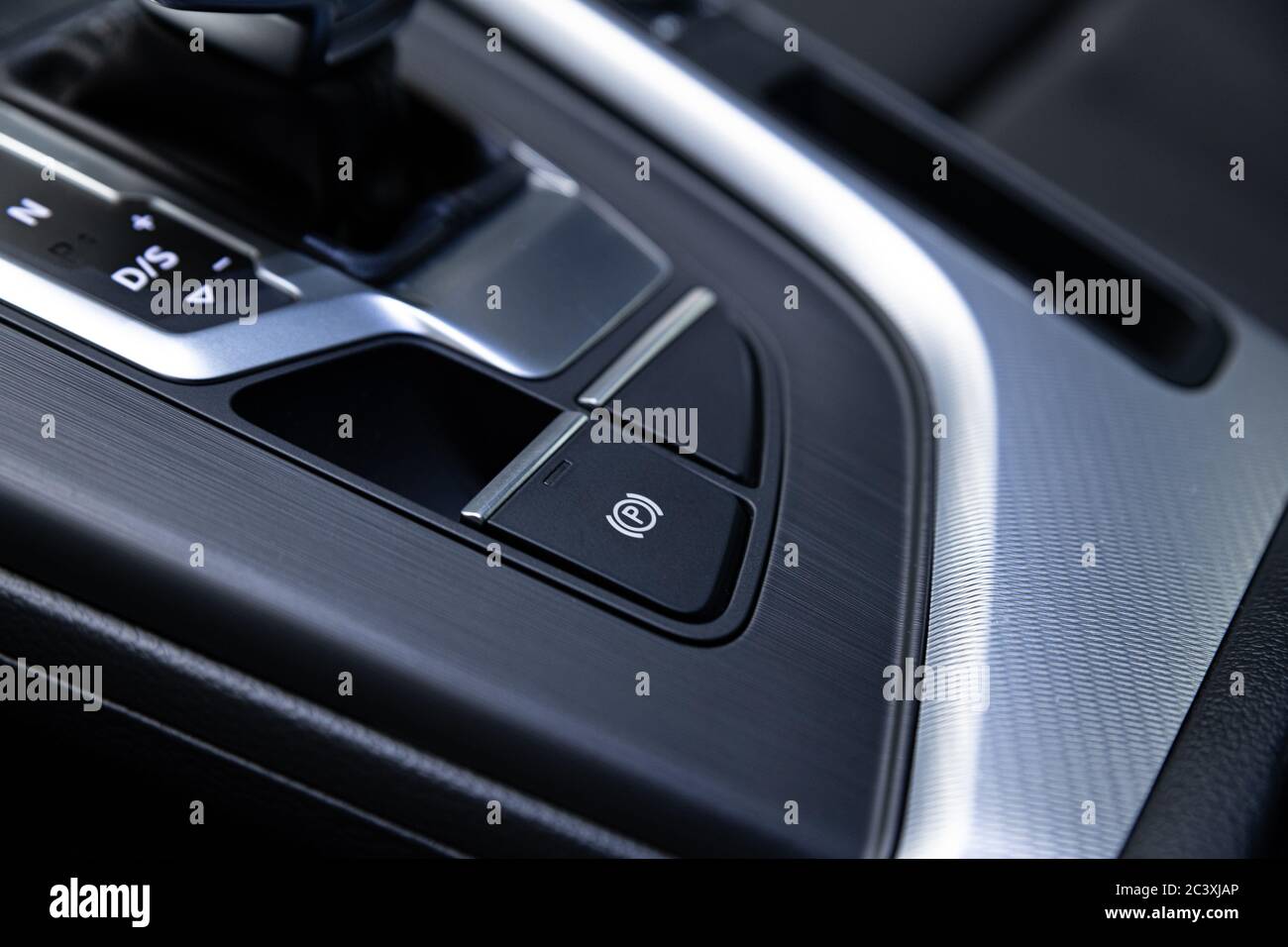 Parking brake. Electric handbrake switch. Modern car interior Stock ...