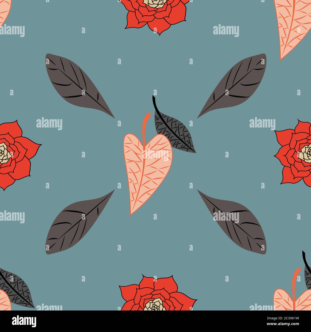 Blue and Red Flowers and Leaves Pattern Stock Vector Image & Art - Alamy