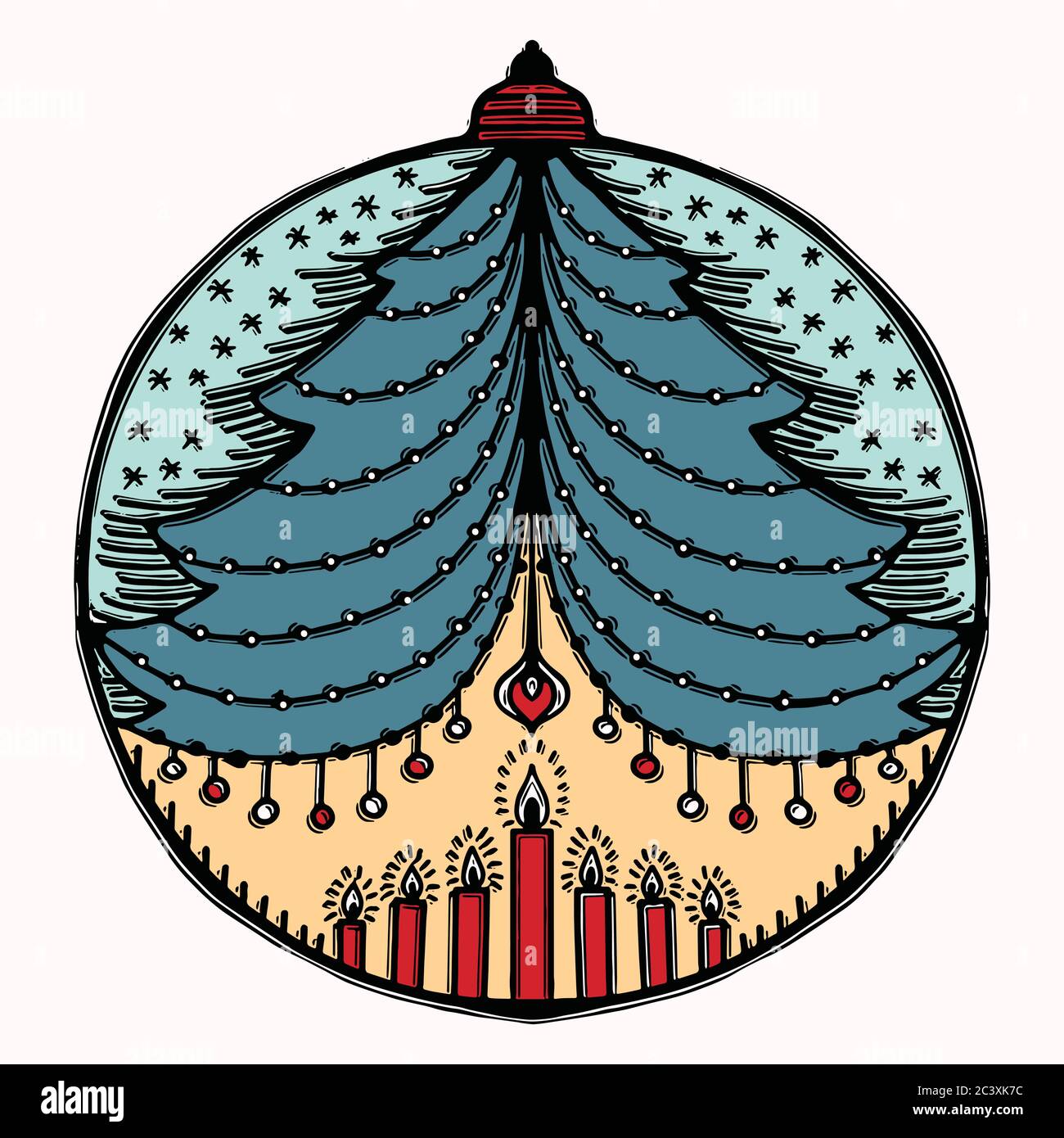 Hand drawn Christmas bauble ornament motif. Isolated festive ball tree ...