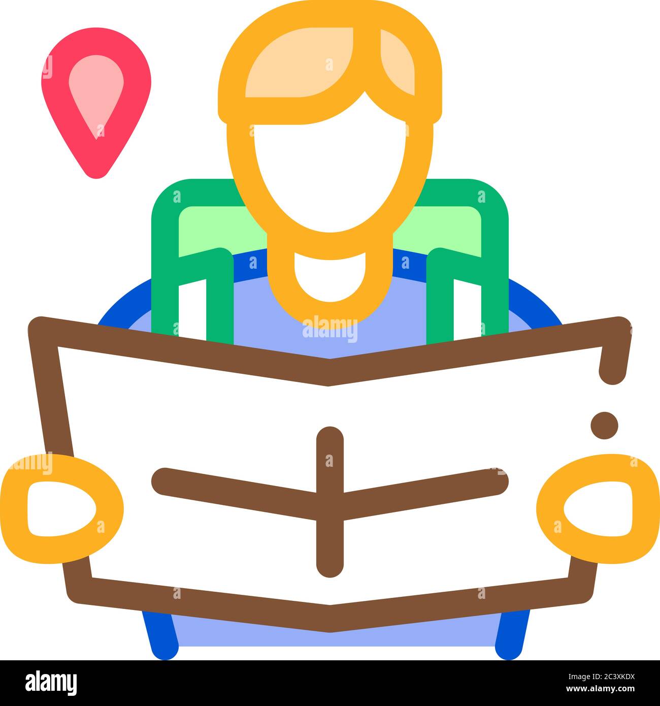 tourist reading map icon vector outline illustration Stock Vector Image ...