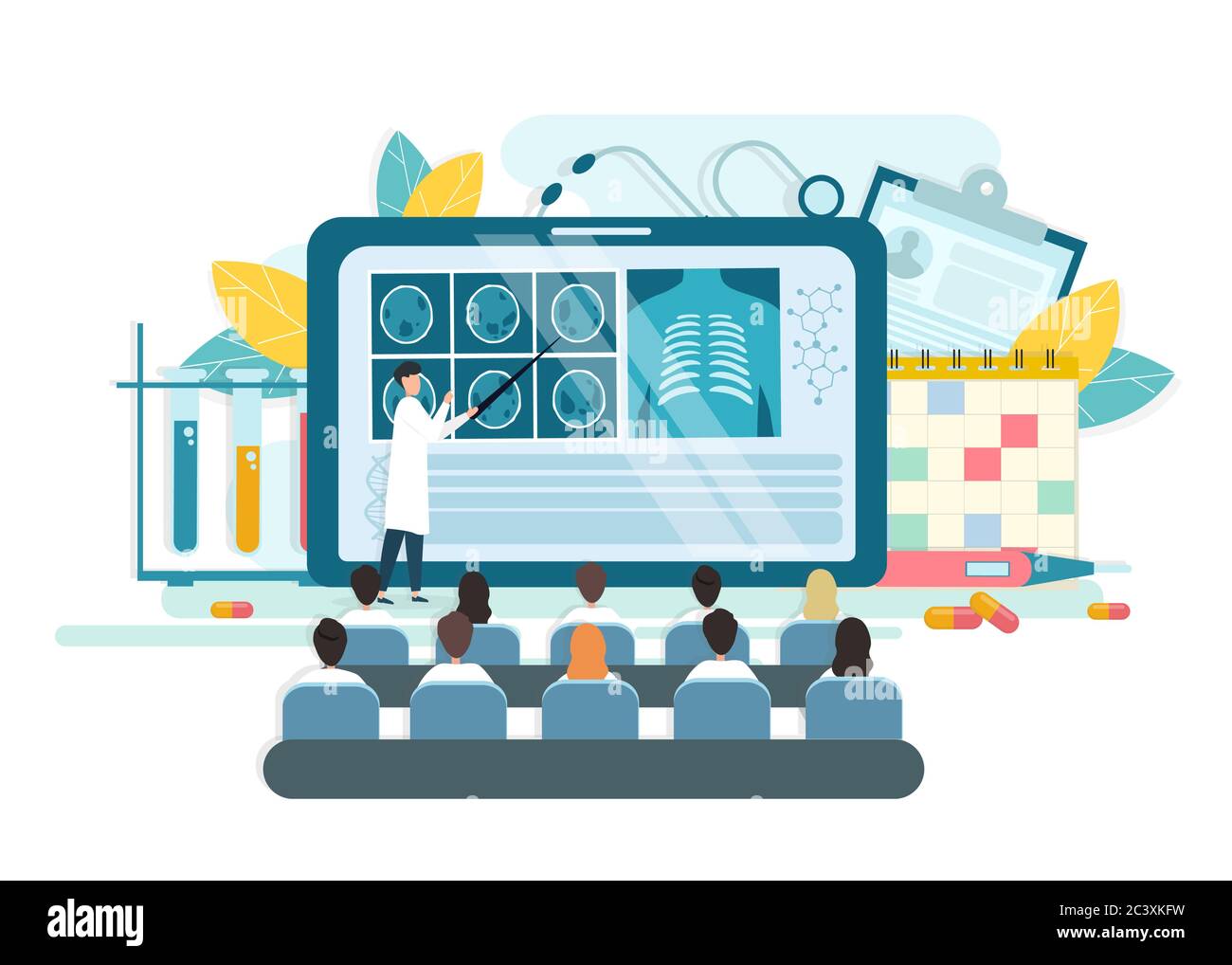 Medical Conference. Vector illustration of doctor having educational ...