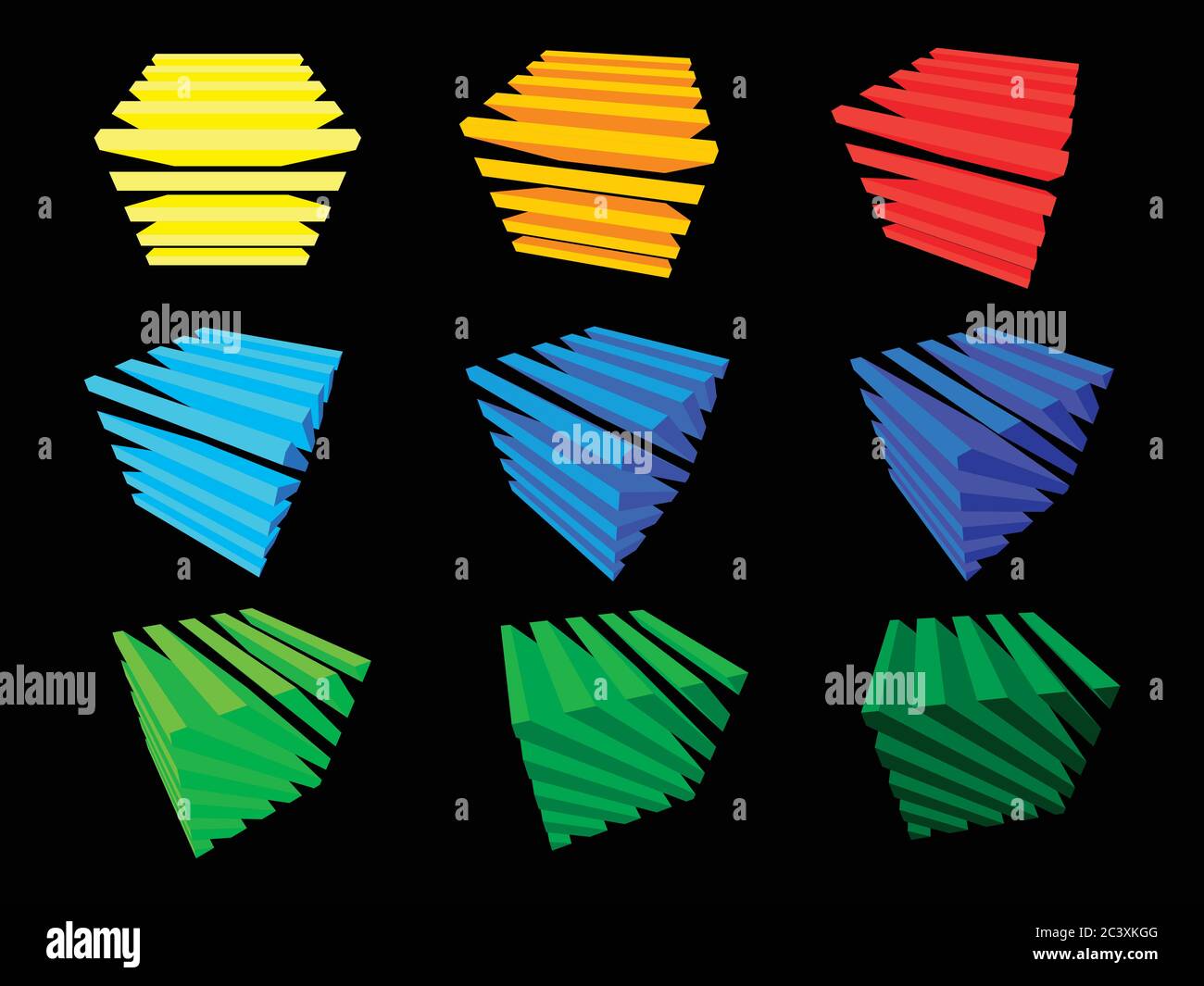 collection of nine rectangular design elements in shape of cube Stock ...