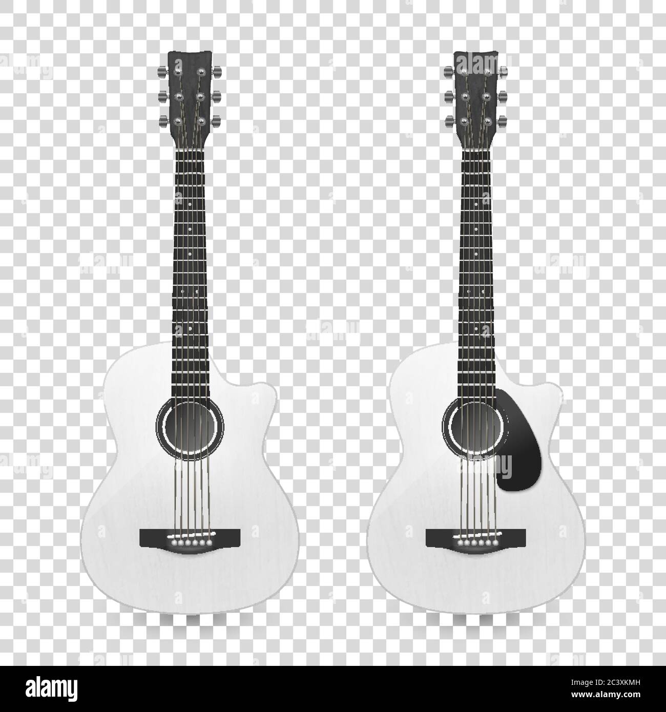Vector 3d Realistic Classic Old Retro Acoustic White Wooden Guitar Icon ...