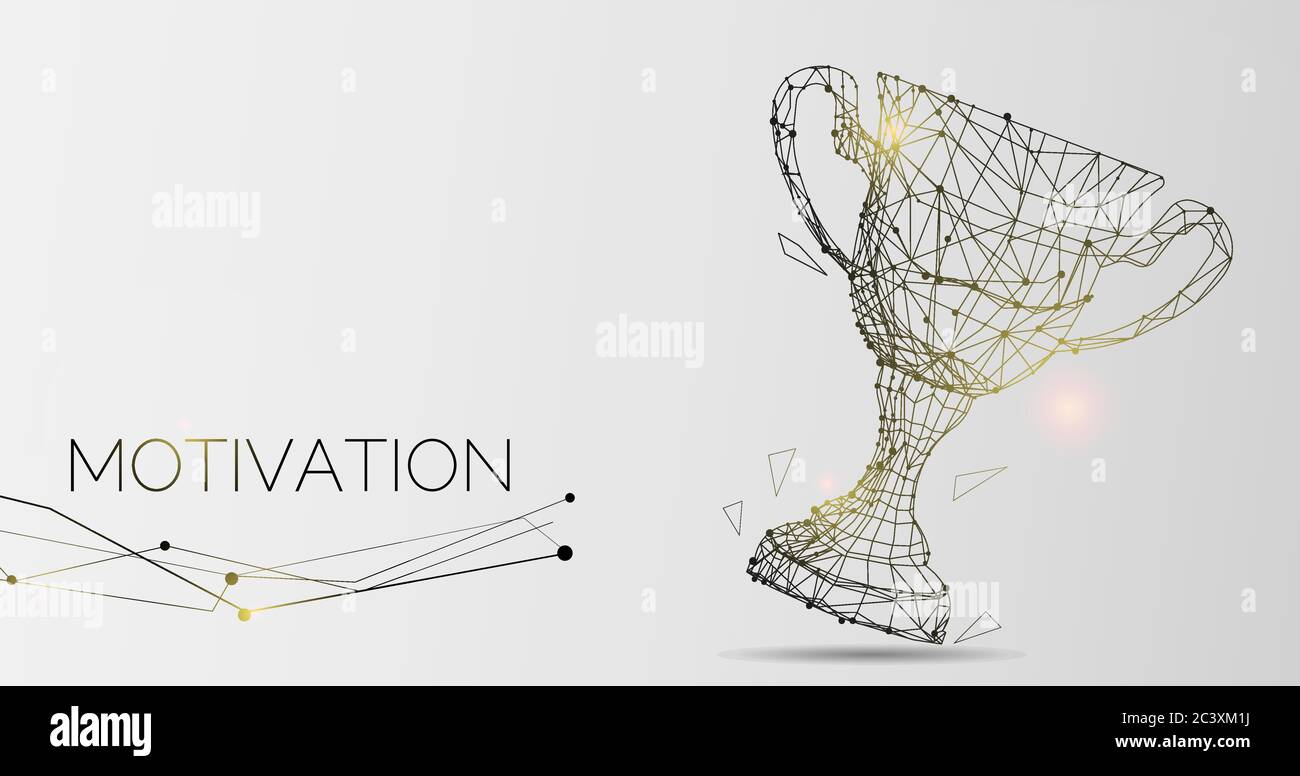 Vector illustration with polygonal winner cup and word MOTIVATION on ...