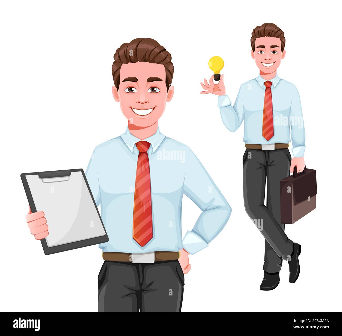 Successful business man, set of two poses. Handsome businessman in ...