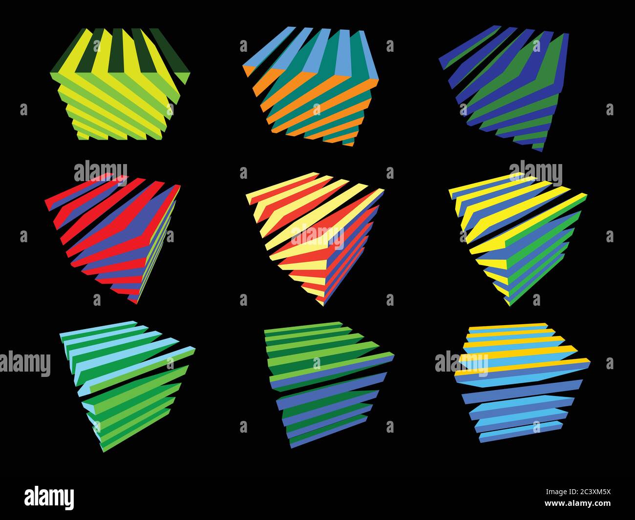 collection of nine rectangular design elements in shape of cube Stock ...