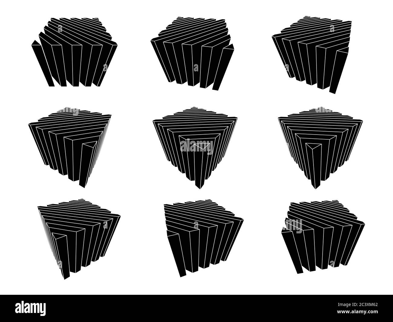 collection of nine rectangular design elements in shape of cube Stock ...