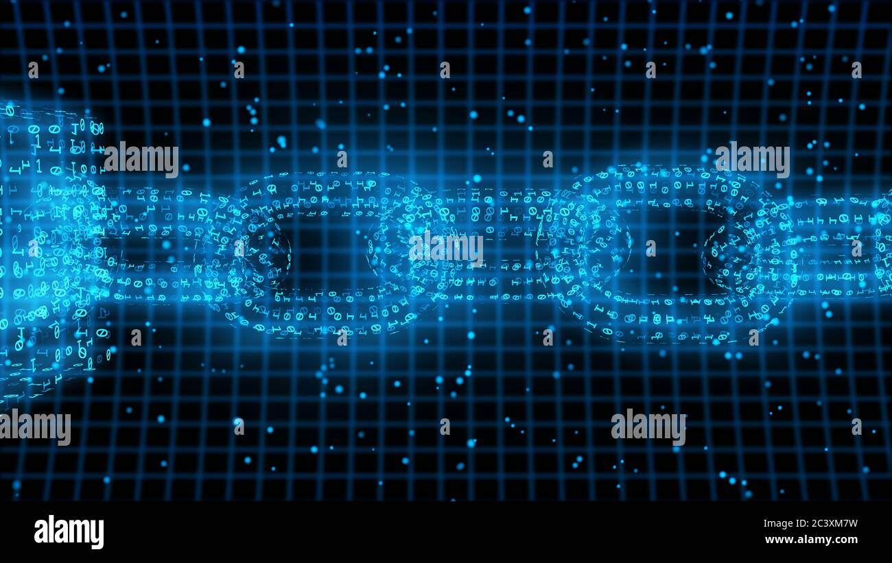 Blockchain Network Security Concept Binary Particle Side View
