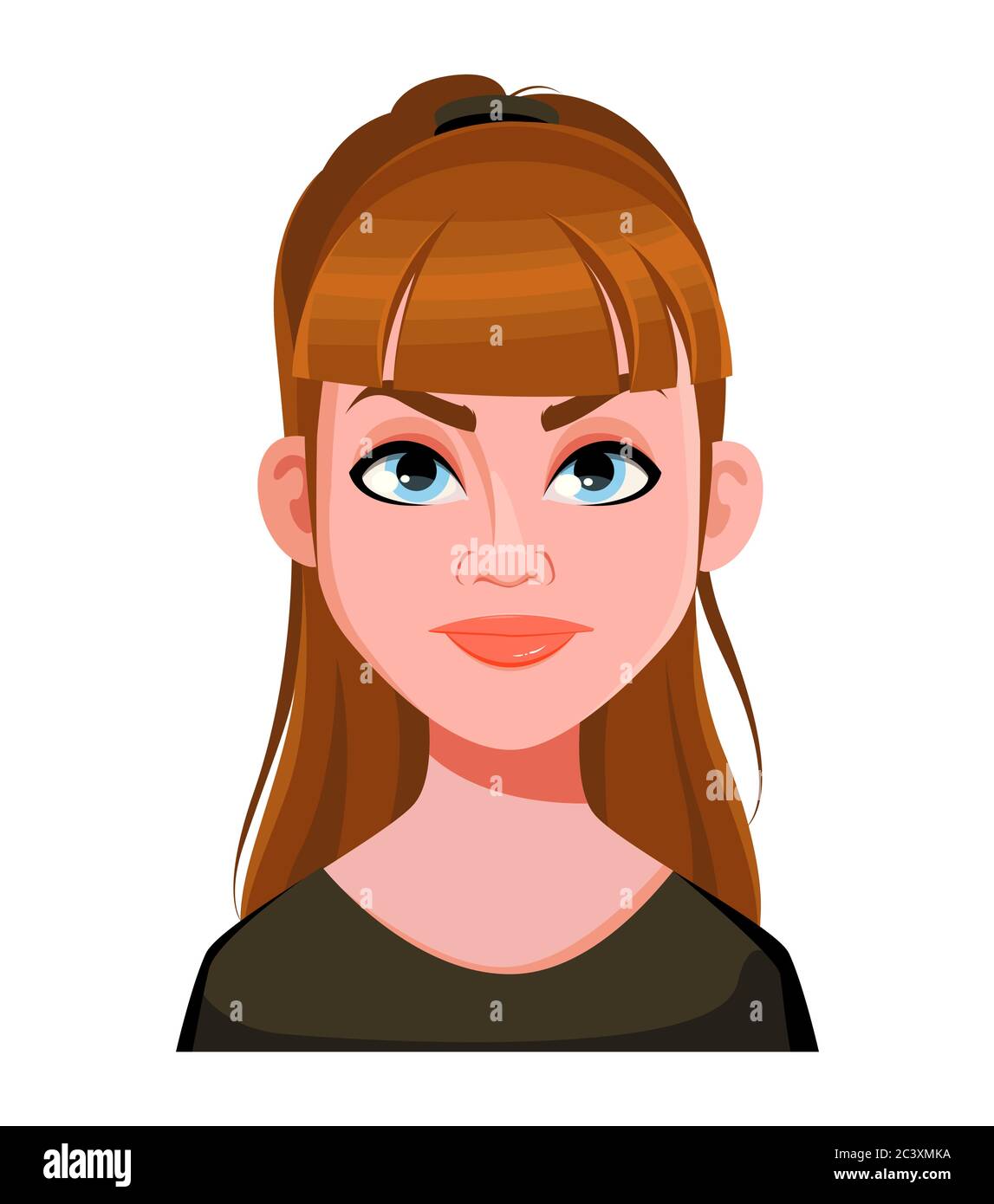 Face expression of cute woman, angry. Female emotion. Cute cartoon ...