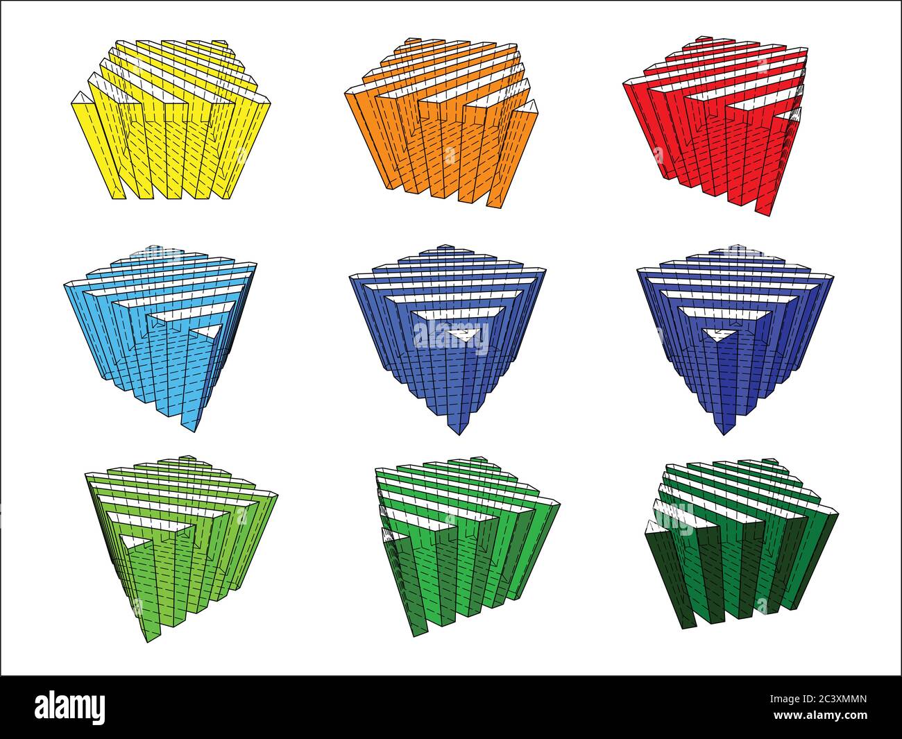 collection of nine rectangular design elements in shape of cube Stock ...