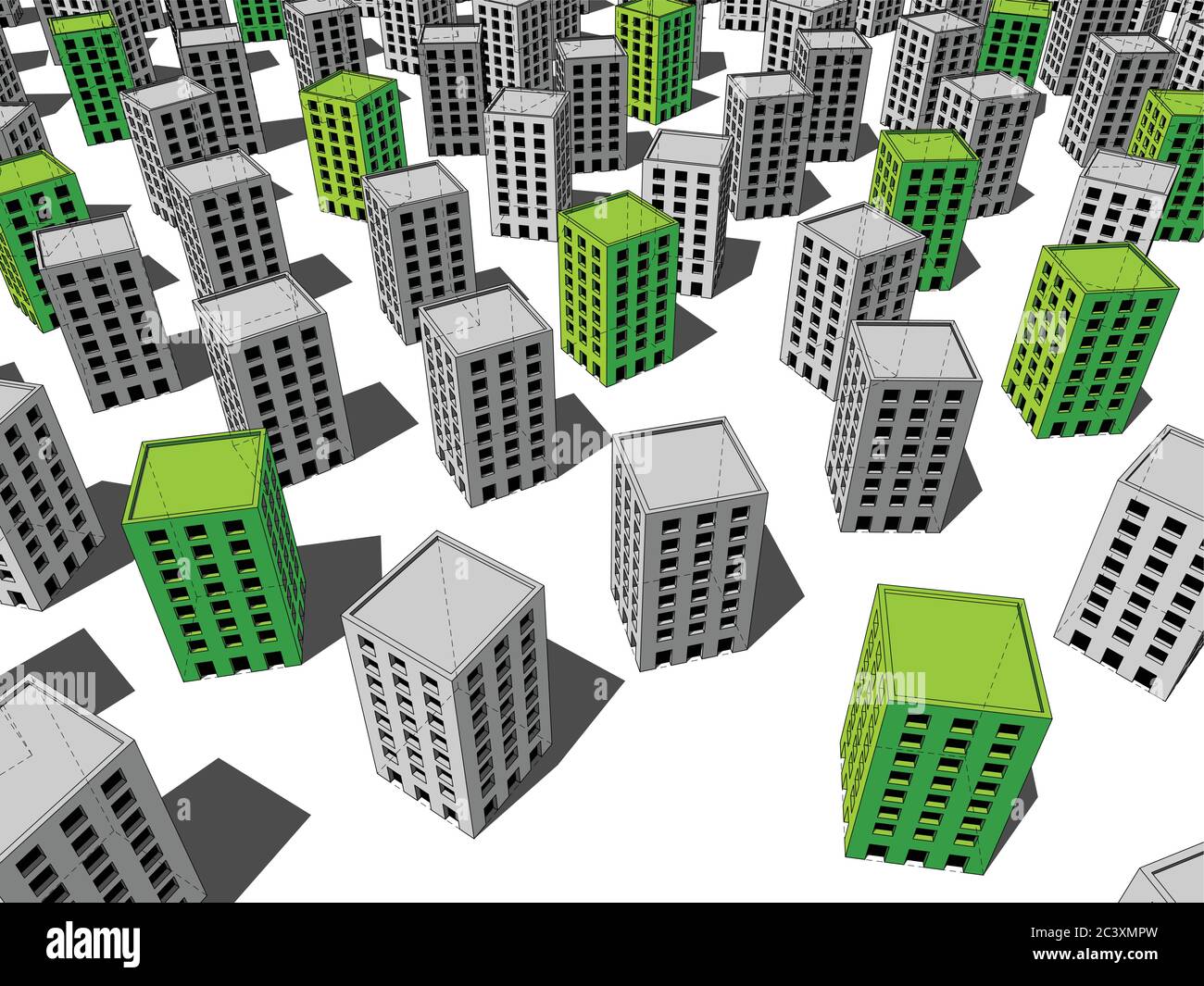 green ecological apartment houses or office buildings standing out from ...