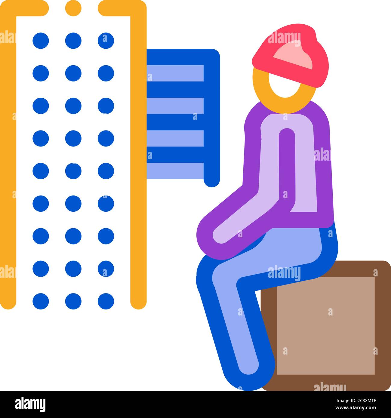 homeless sitting on box in city icon vector outline illustration Stock ...