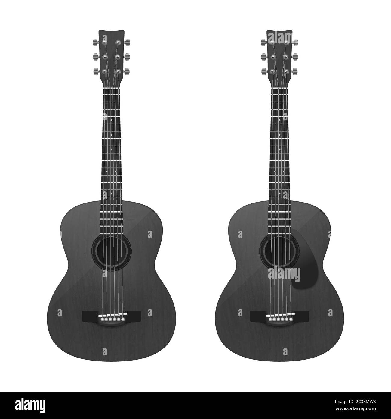Vector 3d Realistic Classic Old Retro Acoustic Black Wooden Guitar Icon ...