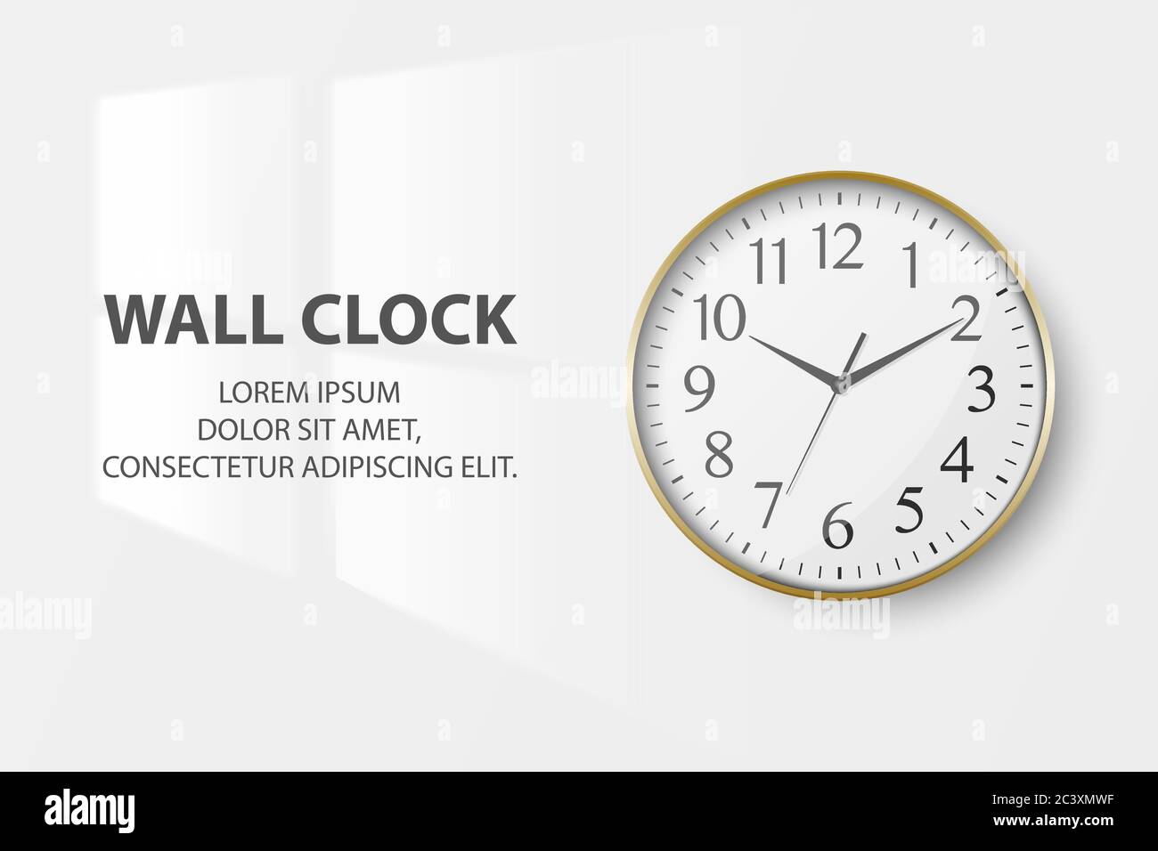 Vector 3d Realistic Simple Round Golden Wall Office Clock with White ...