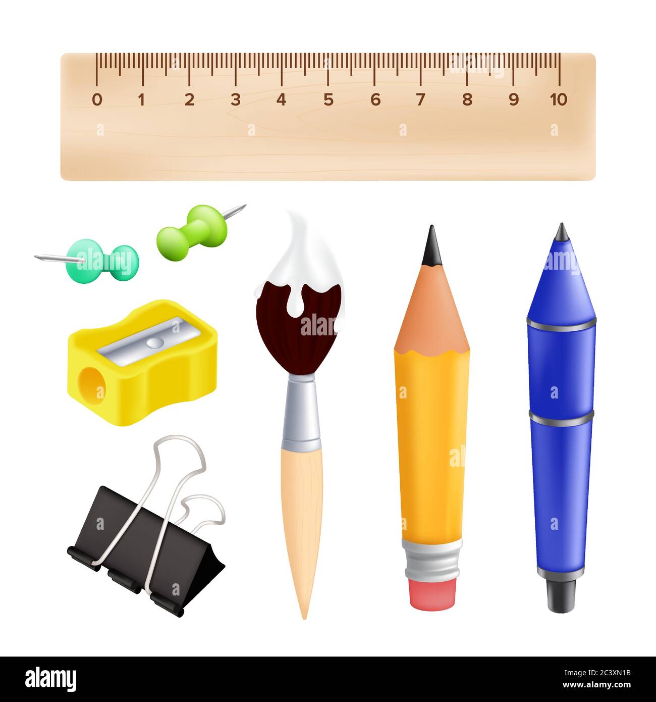 Welcome back to school - objects set with pencil, ruler, pen, sharpener ...