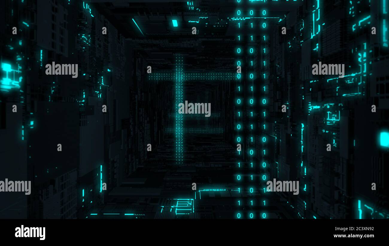 Fly Inside Computer with Data Streams of Binary Zeros and Ones - Abstract Background Texture ...