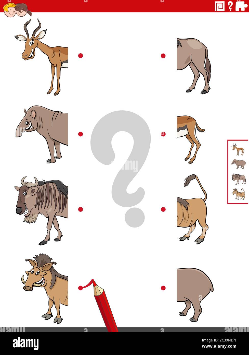 Cartoon Illustration of Educational Task of Matching Halves of Pictures ...