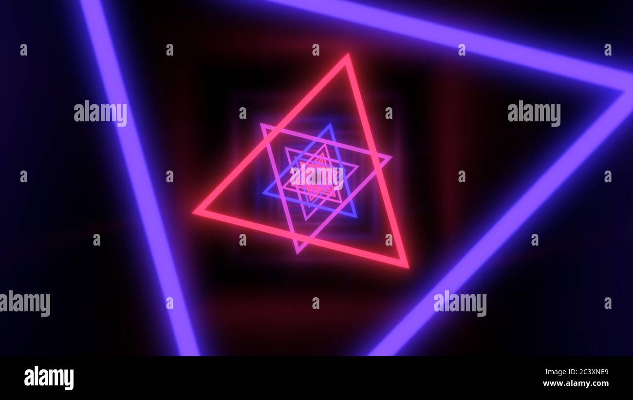 Fly through Ultraviolet Glowing Neon Triangle Black Light Tunnel ...