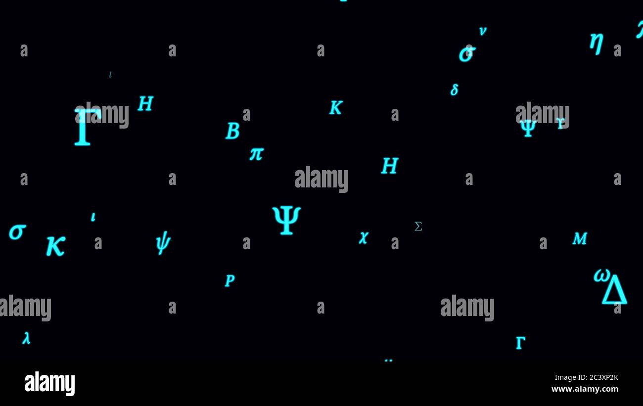 Greek Alphabet Letter Character Symbols Flying at Camera in Space ...