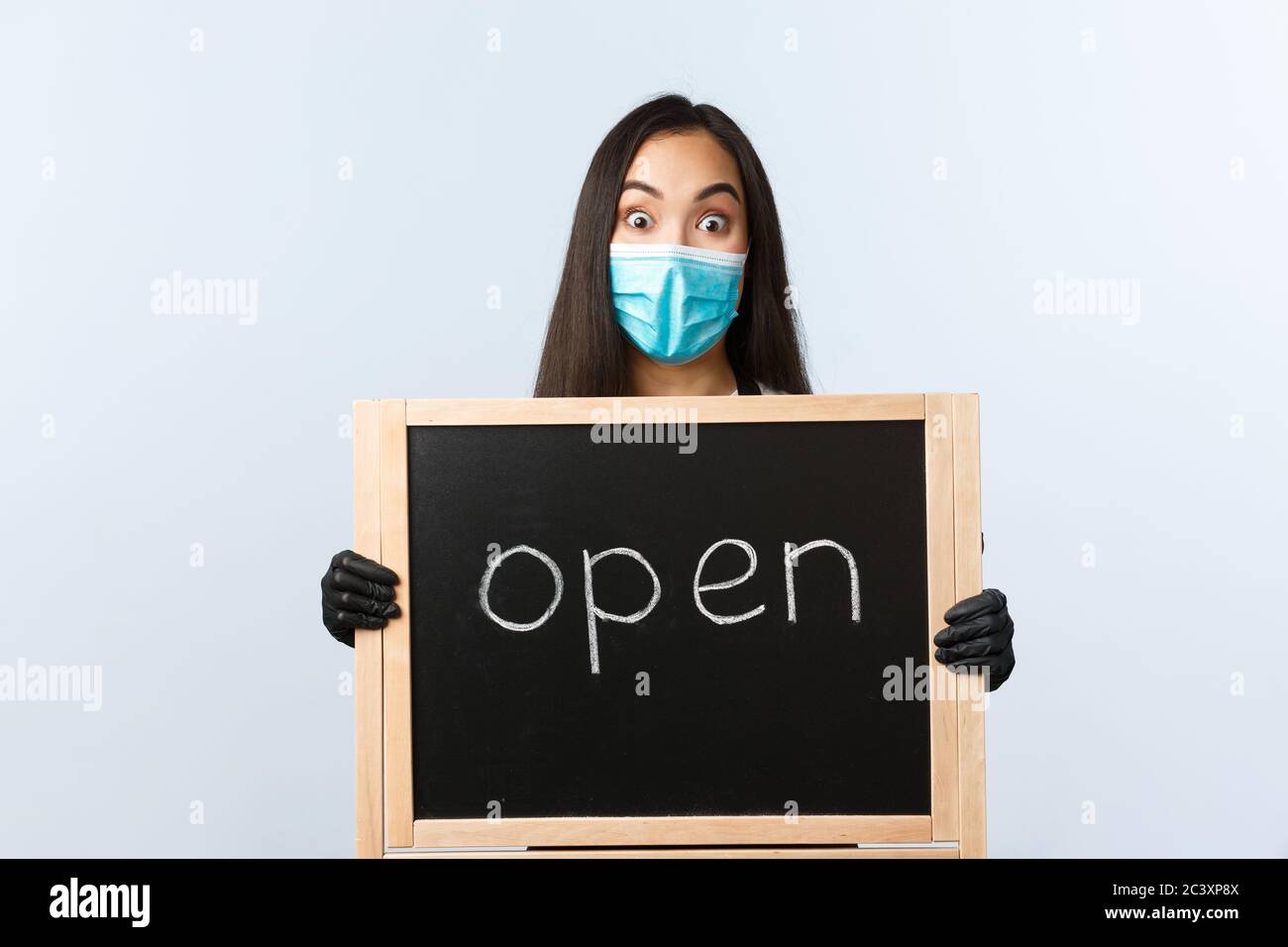 Small business, covid-19 pandemic, preventing virus and employees ...