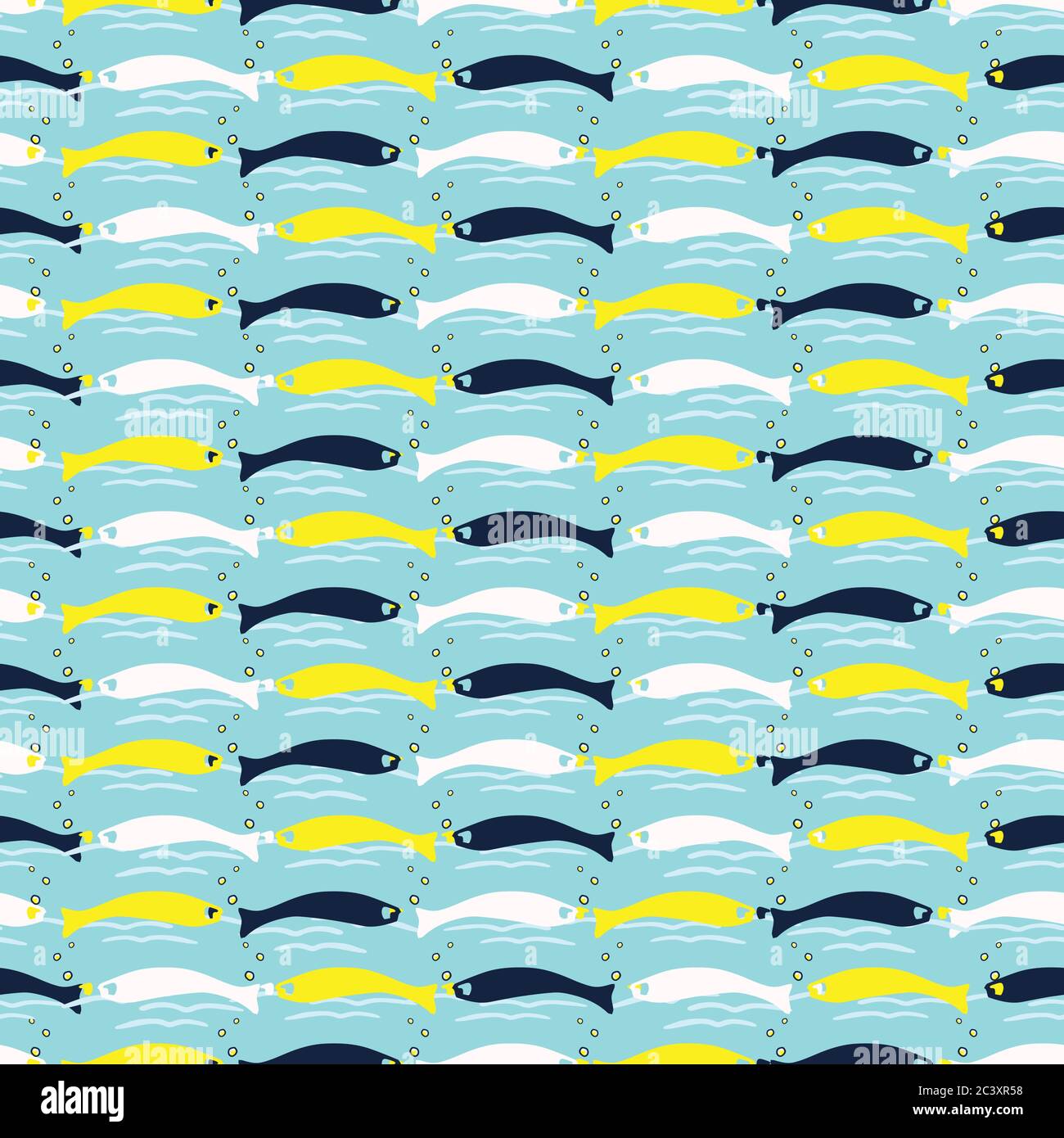 Cute fish silhouette horizontal stripe cartoon seamless vector pattern ...