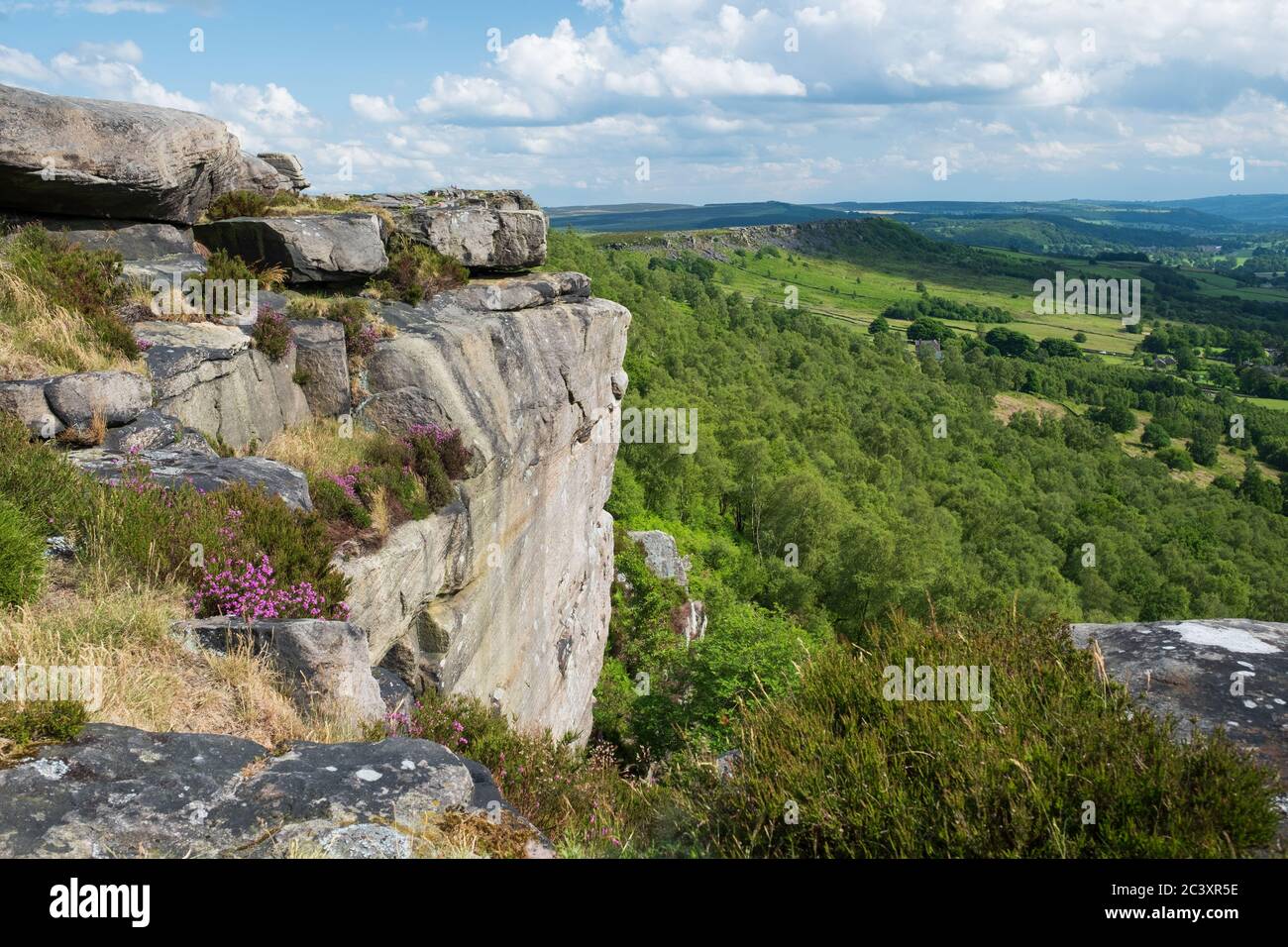 Derwent Valley and Baslow Edge in summer from Curbar Edge, Peak ...