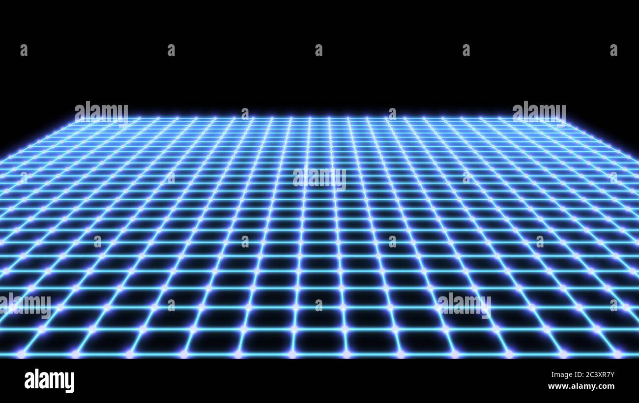 Retro 80s Futuristic Synthwave Neon Laser Glow Grid Plane Rotates ...