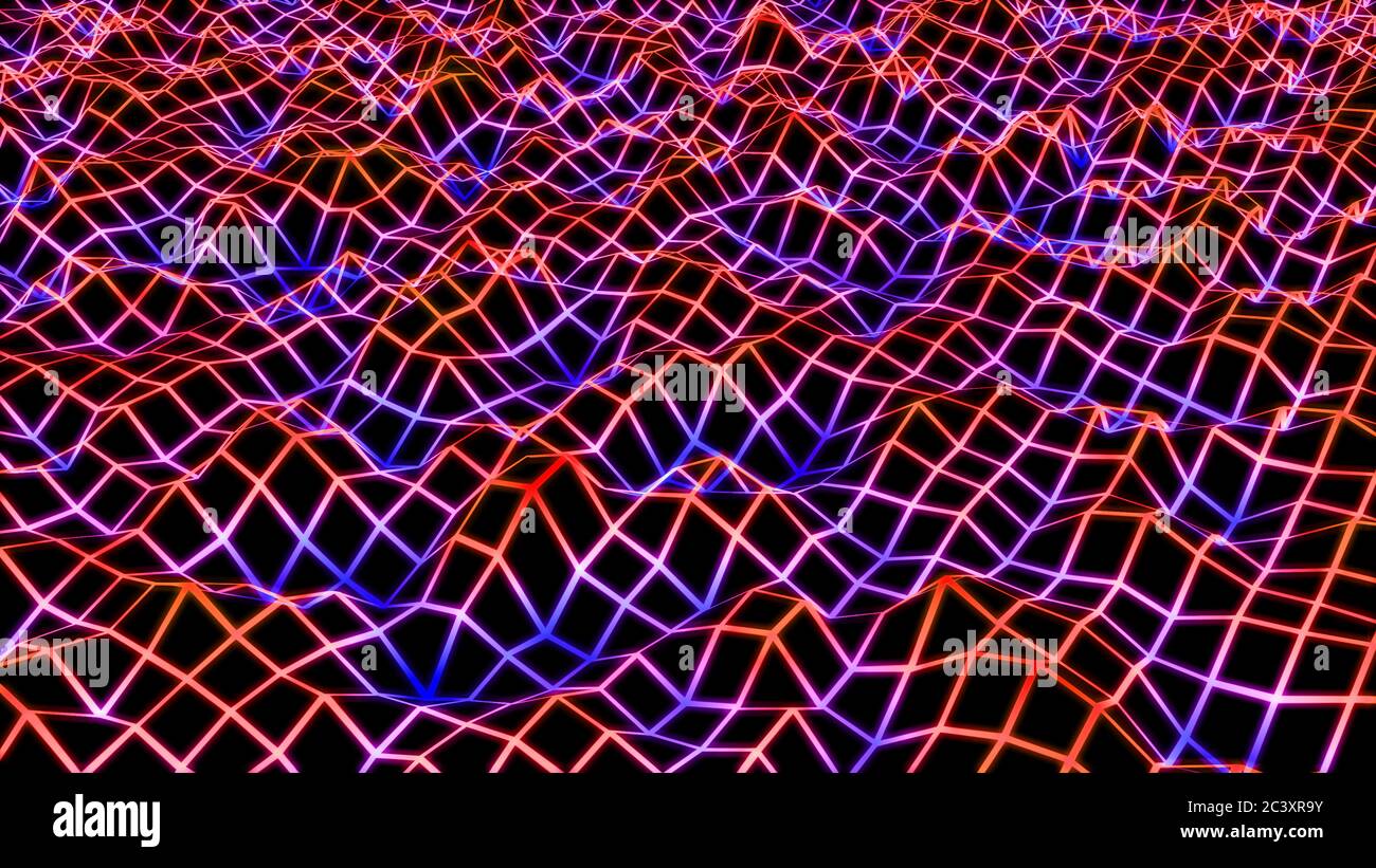 Retro 80s Lowpoly Wireframe Wavy Neon Grid Lines Glow Illuminated ...