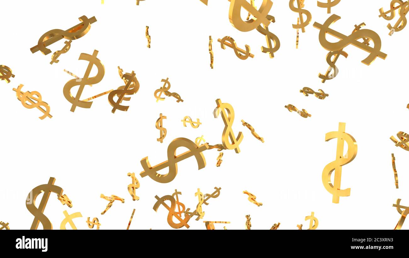 Shiny Golden Dollar Signs Falling Down in Slow Motion 3D Animation ...