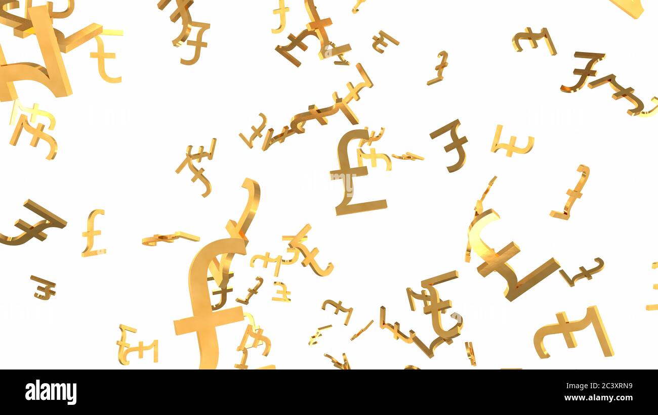 Shiny Golden Pound Signs Falling Down in Slow Motion 3D Animation ...