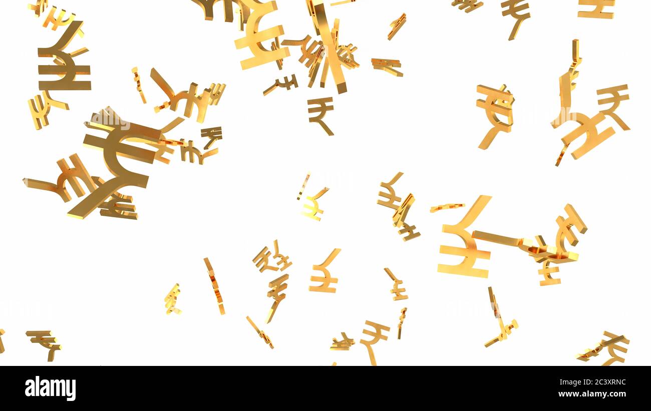 Shiny Golden Rupee Signs Falling Down in Slow Motion 3D Animation ...