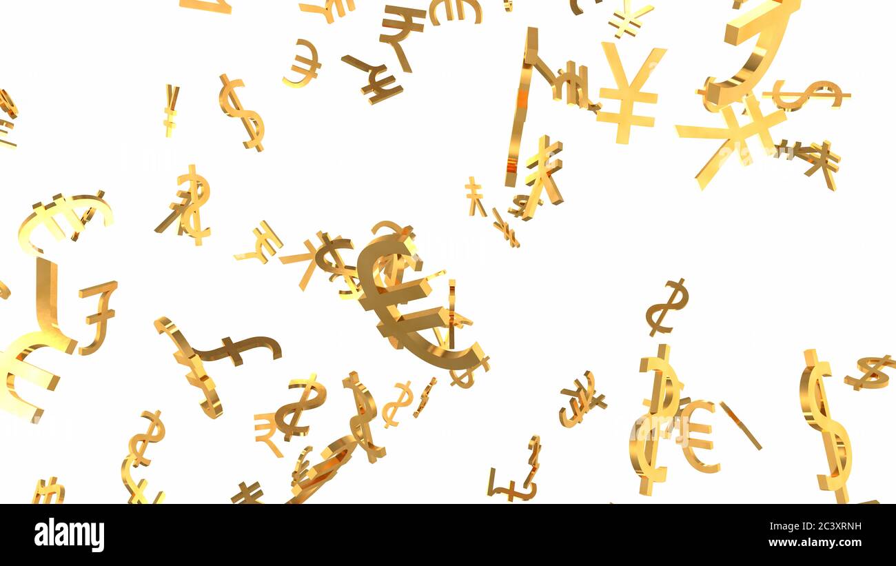 Shiny Golden World Currency Signs Falling Down in Slow Motion 3D ...