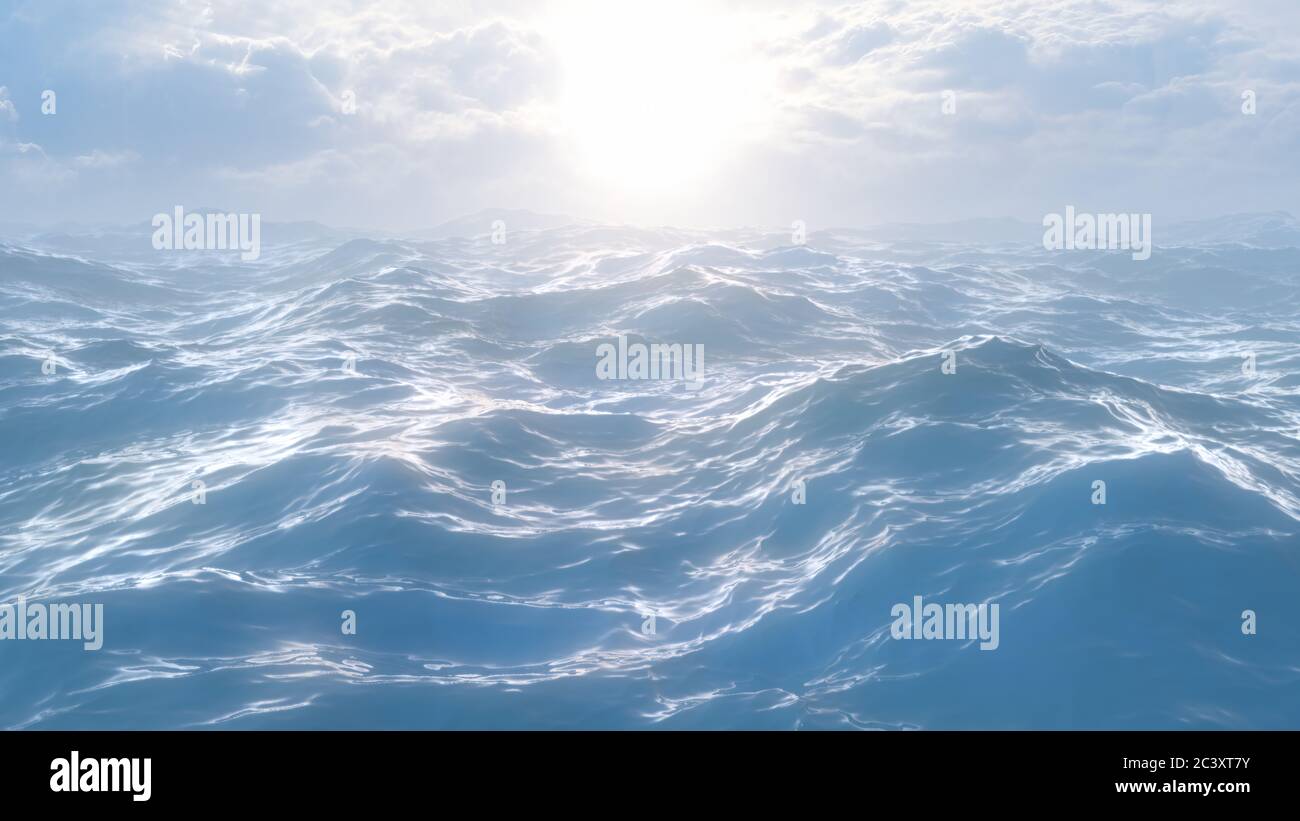 Sunlight Reflecting Off Deep Sea Ocean Waves with Sun in Cloudy Sky ...