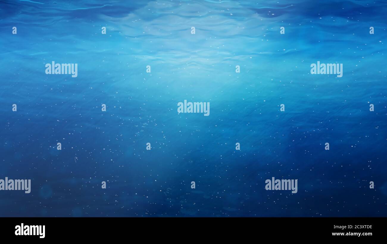 Underwater Near Ocean Surface with Rising Bubbles in Blue Sea ...