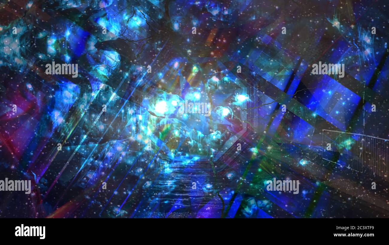 Vibrant Glowing Blobs Falling Slowly in Outer Space with Rising Dust ...