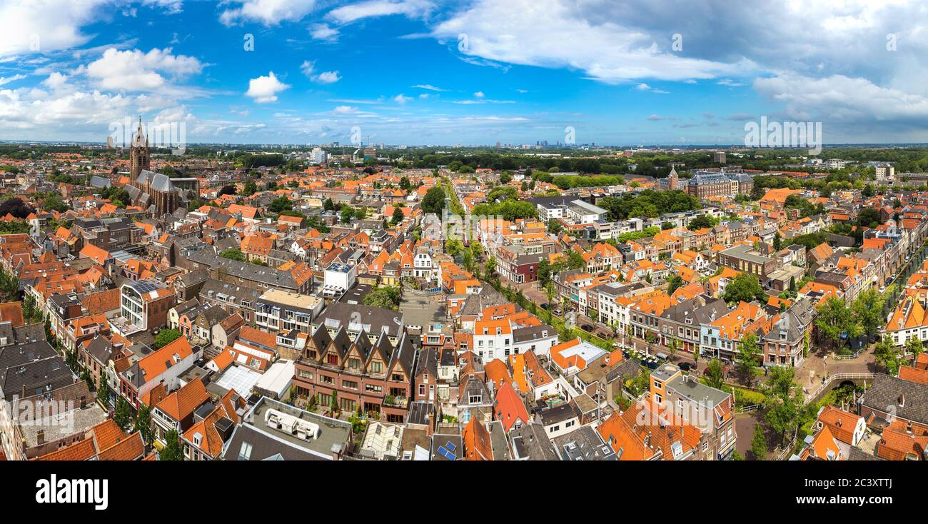 Panoramic aerial view of Delft in a beautiful summer day, The ...