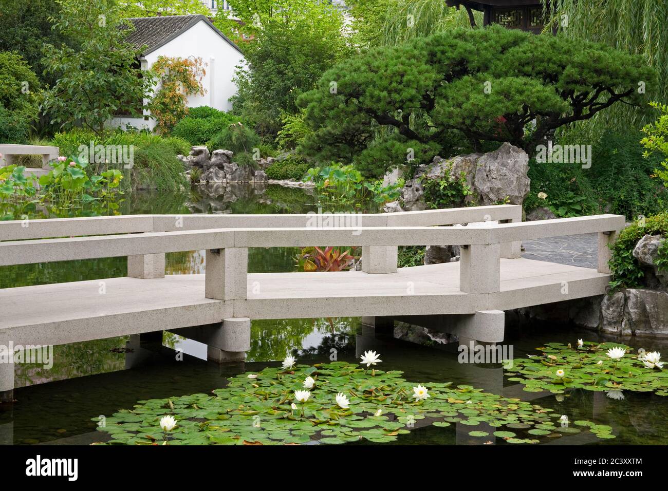 Bridge at the Portland Classical Chinese Garden, Oregon, USA Stock ...