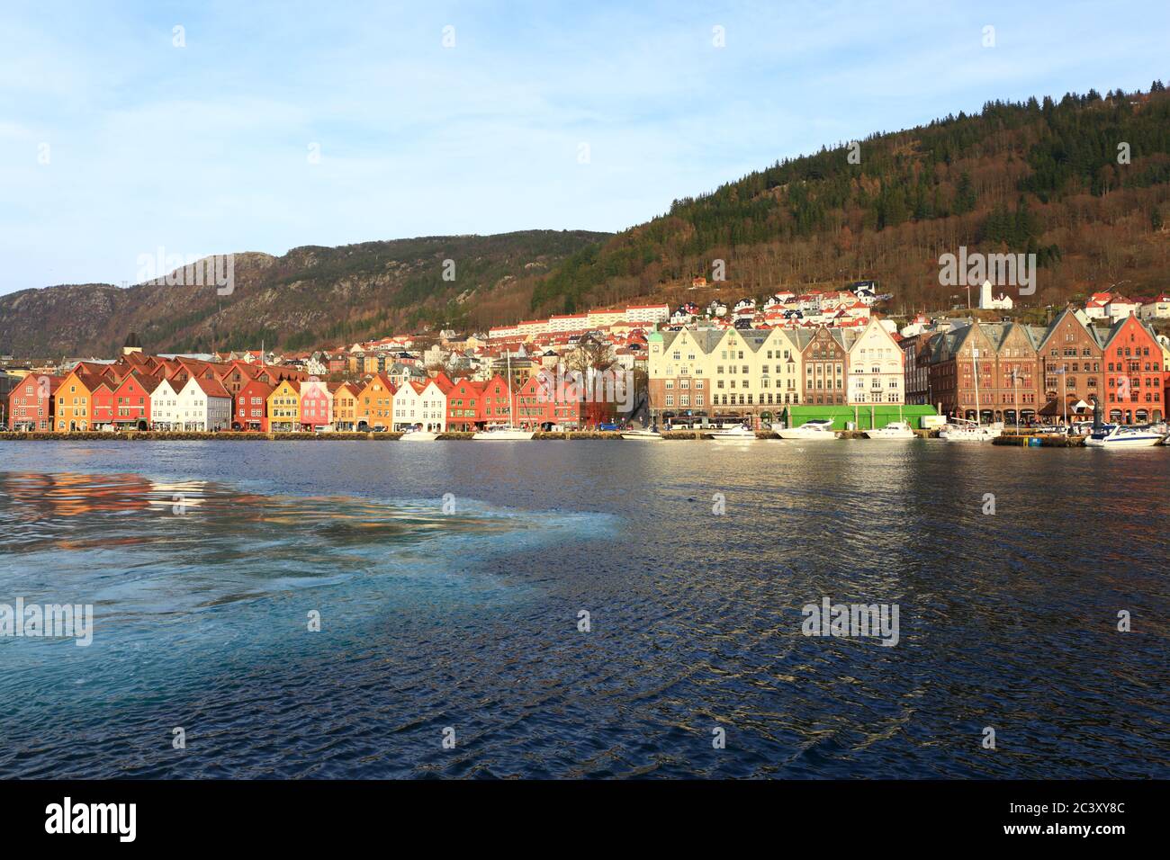 Bergen, Norway - February 23, 2019: Bryggen in Bergen. Bryggen has been ...