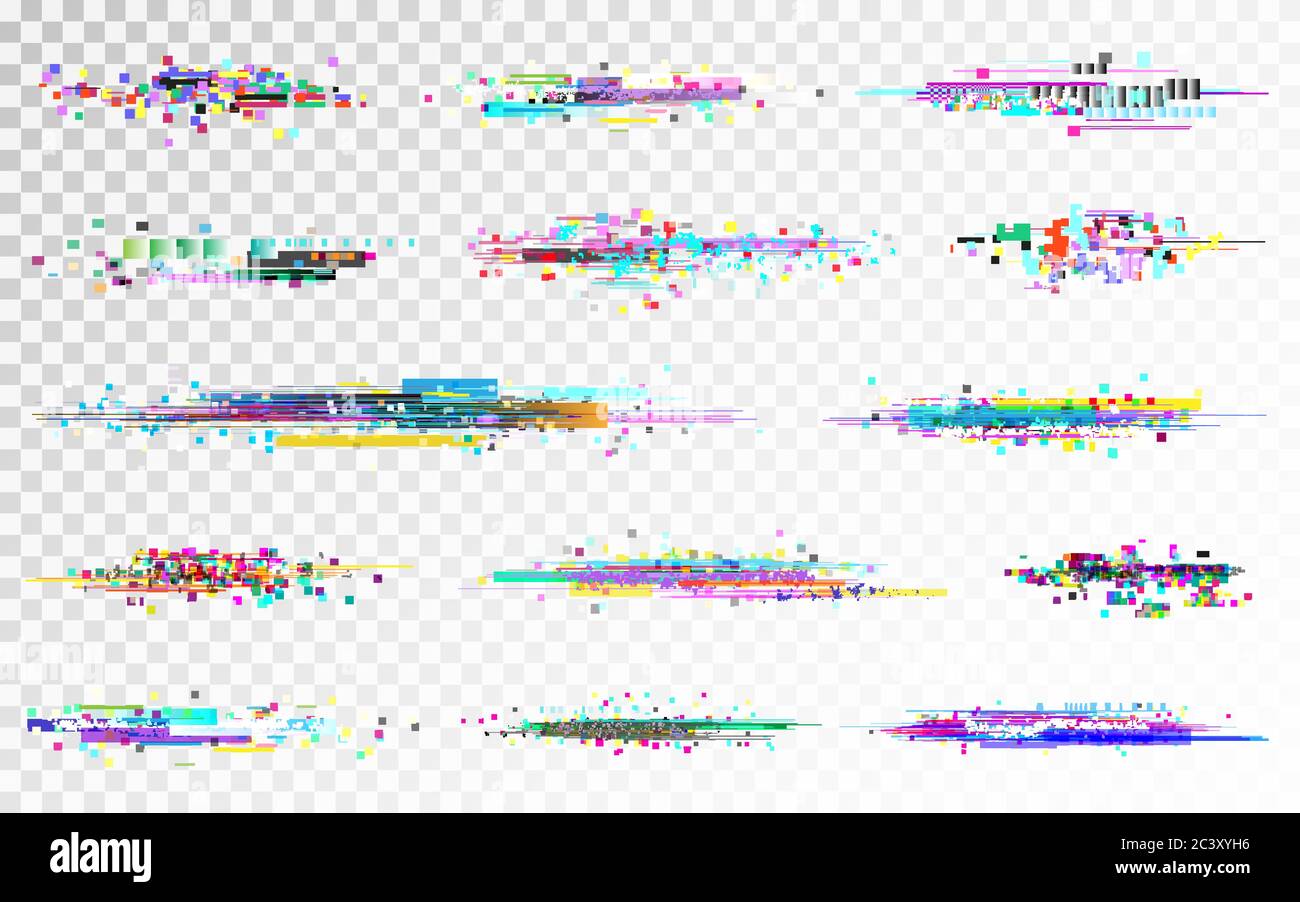Glitch set on transparent backdrop. Digital distortion collection ...