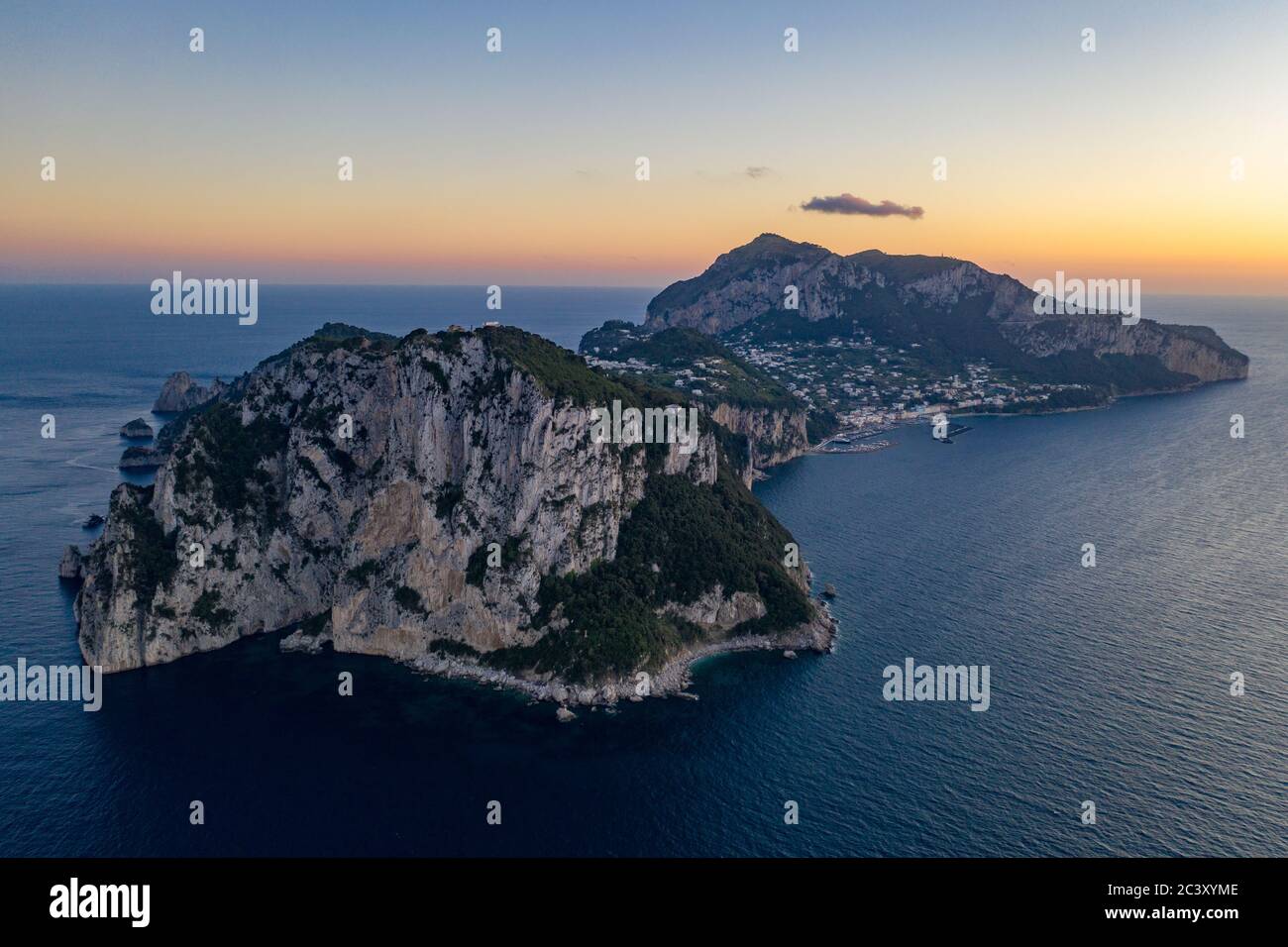 Aerial View of Villa Jovis and Villa Lysis / Fersen at sunset, the ...