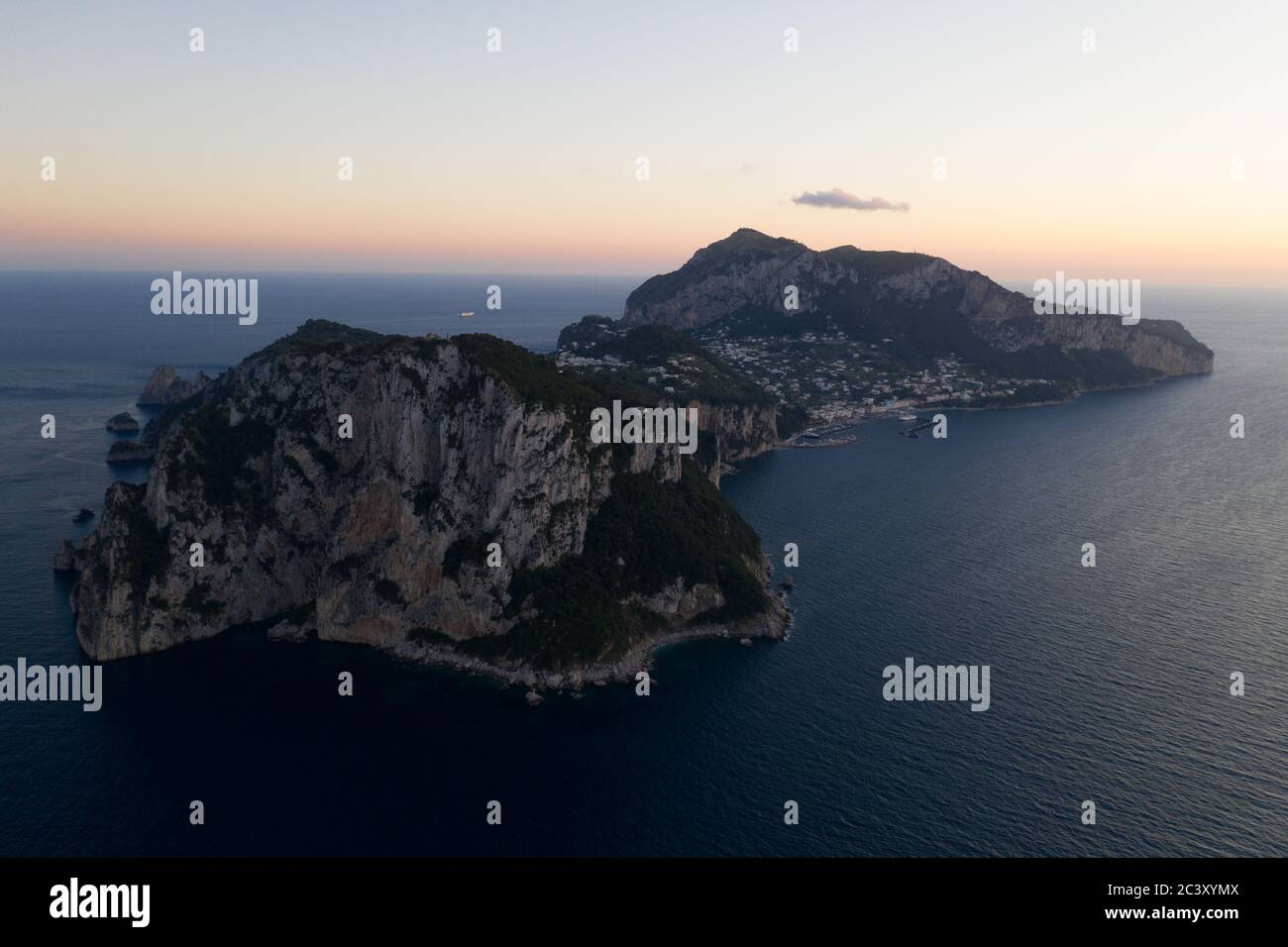 Aerial View of Villa Jovis and Villa Lysis / Fersen at sunset, the ...
