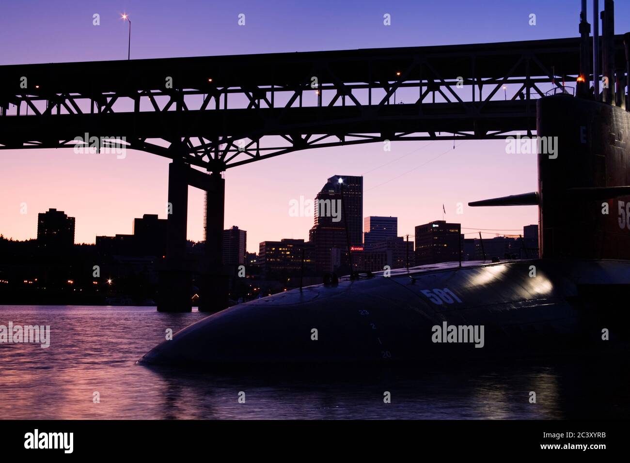 Marquam Bridge over the Willamette River and the U.S. Submarine ...