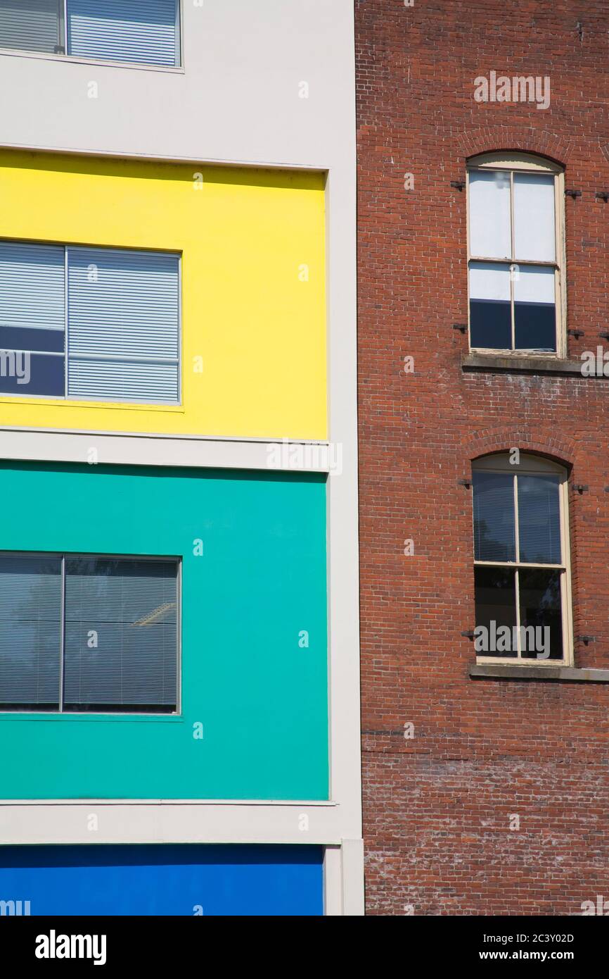 Colorful building on Front Avenue in Portland, Oregon, USA Stock Photo ...