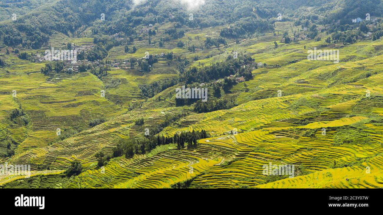 Village in the rice terraces in yunnan china Stock Photo - Alamy