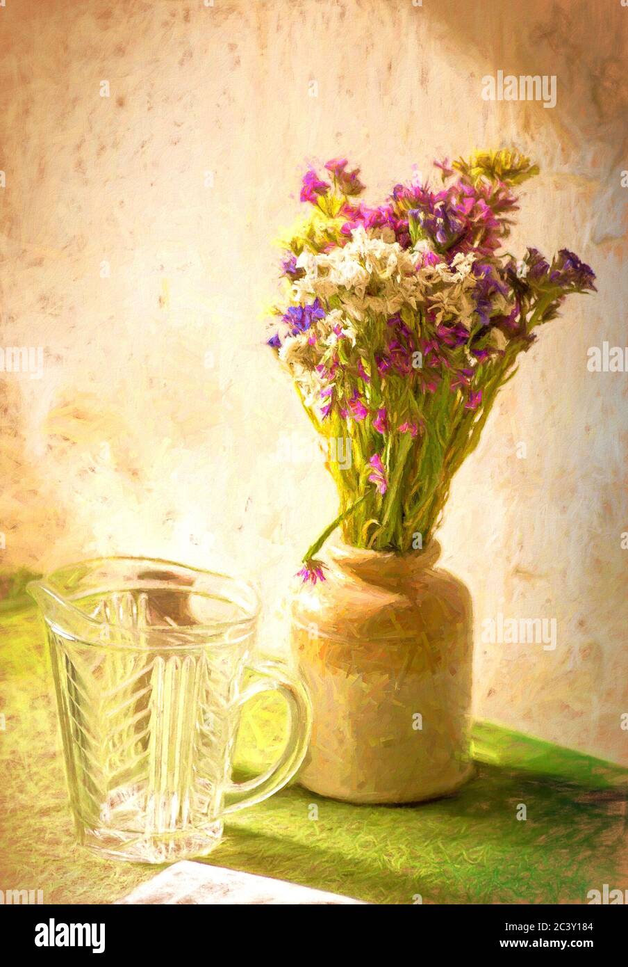 Abstract painting still life image with flowers in a vase Stock Photo ...