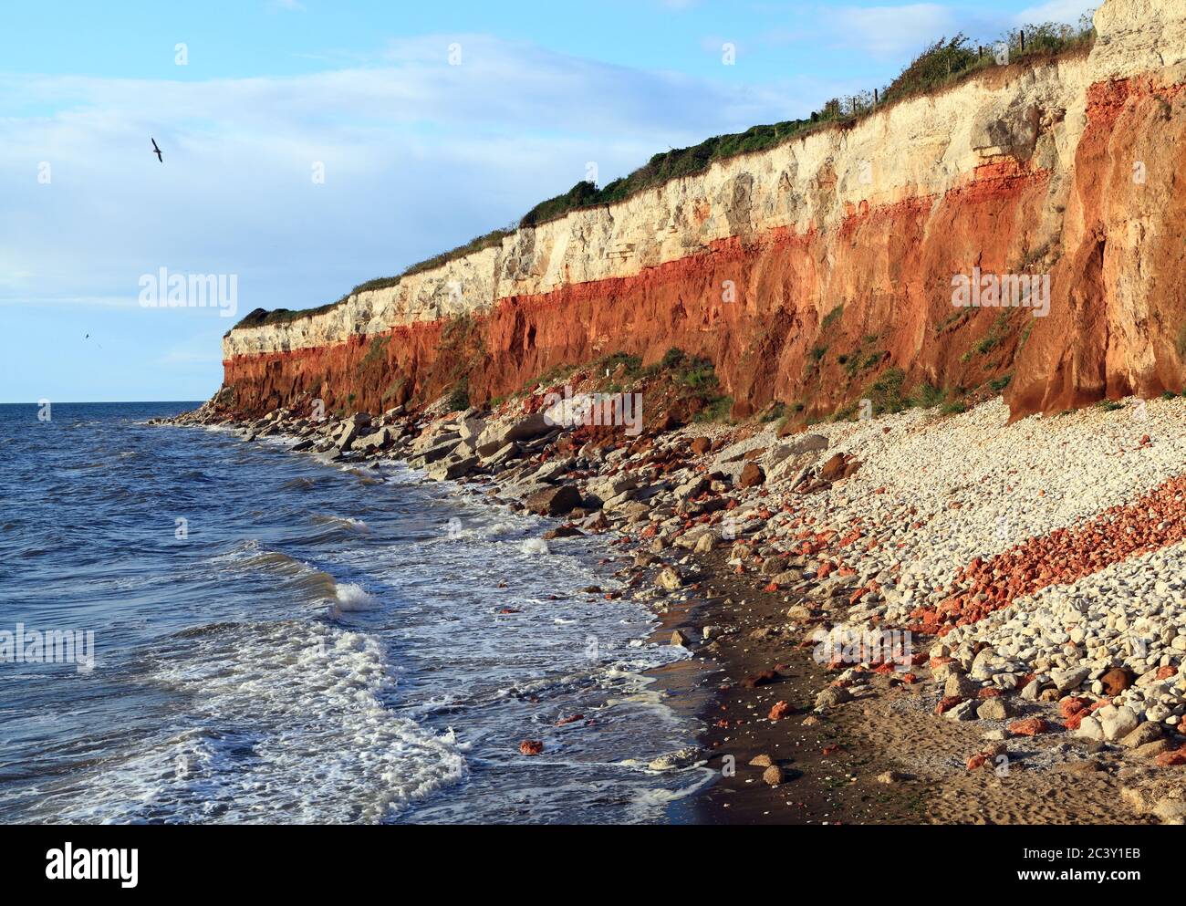 Old Hunstanton Cliffs, High Tide, Carstone, Chalk, stripes, striped ...