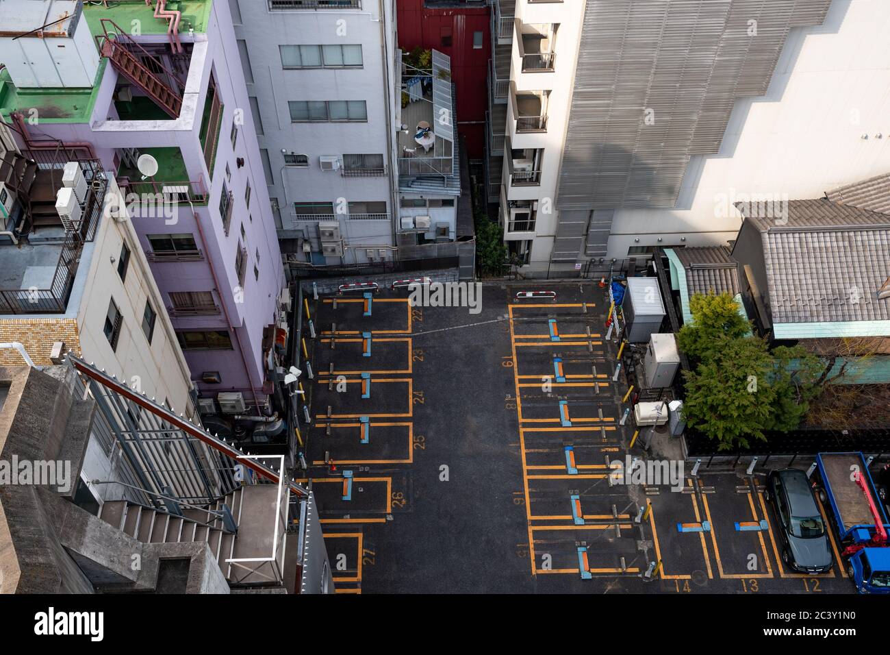 Buildings and car parking in Akasaka Mitsuke. View from above. Tokyo ...
