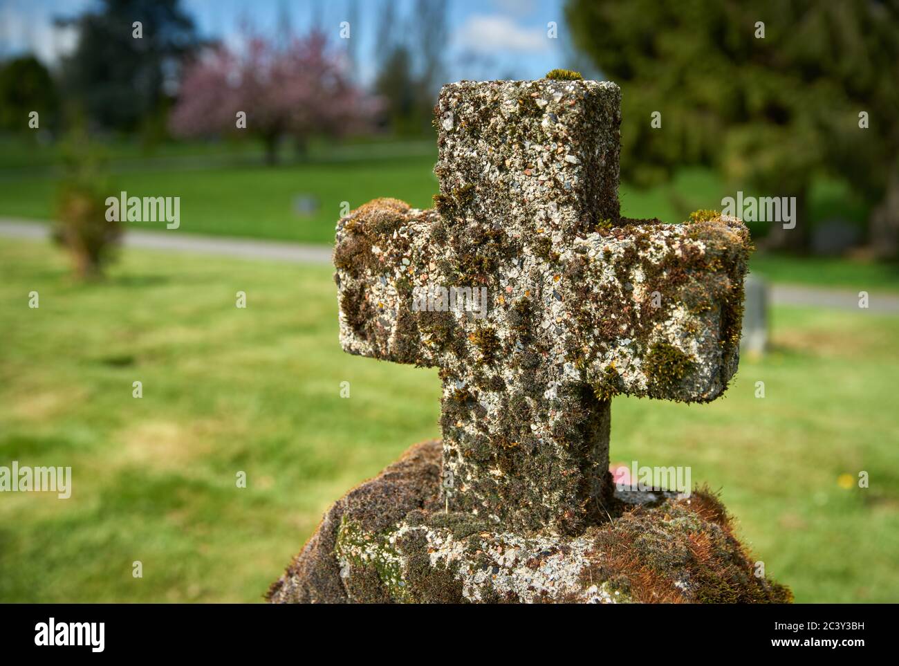 Old Cemetery Cross. An old moss covered cross marks a grave Stock Photo ...